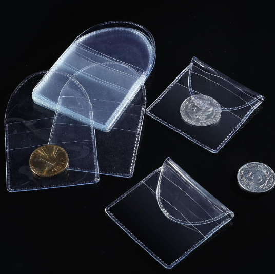 50 Pcs Single Pocket Coin Sleeves Collectors Individual Clear Plastic ...