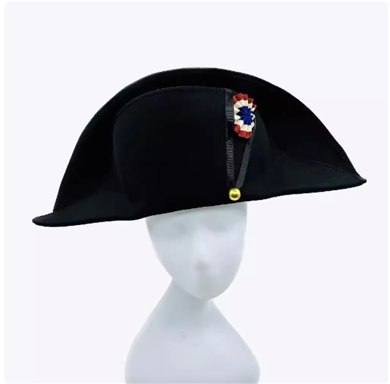 Napoleon French Admiral Captains Bicorne Hat Woolen Cosplay Black Cap ...