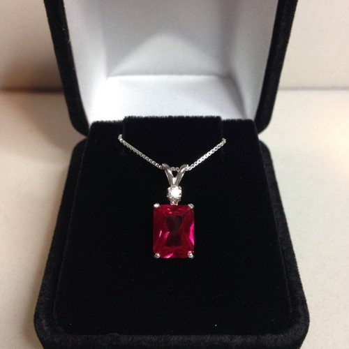 Beautiful Emerald Cut Ruby Necklace with White Sapphire accent | eBay