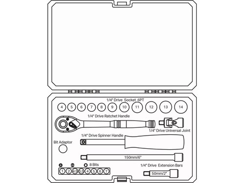 Halfords 1/4’’ Socket Set Kit - 25 Piece Drive Metric Socket Set - NEW ...