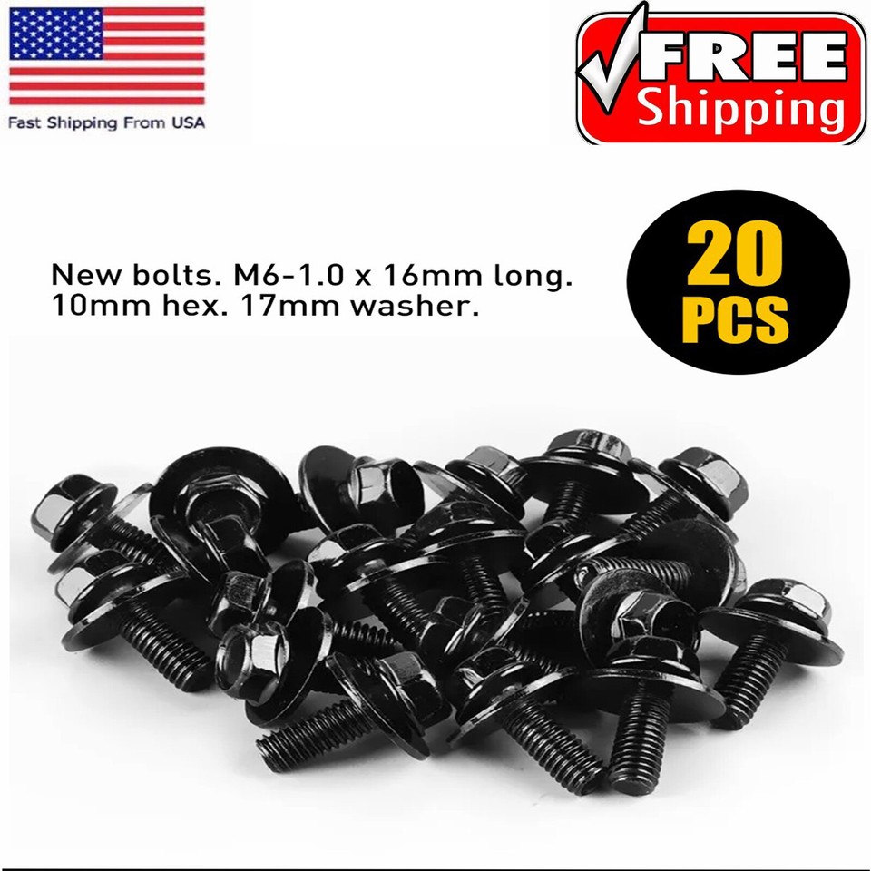 20PC Bolts Screws Fastener M6 10mm Hex For Car Body Fender Engine Splash Shield | eBay