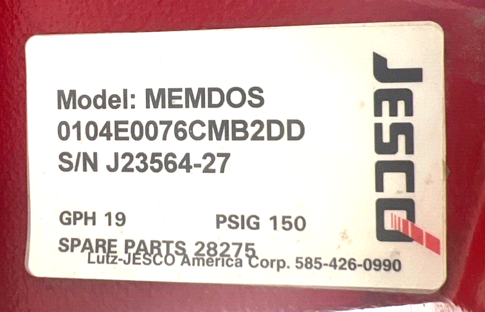 LUTZ-JESCO MODEL MEMDOS E 0104E0076CMB2DD S/N J23564-27 METERING PUMP ...