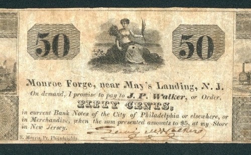 1800's 50 cents Monroe Forge,near May's Landing, N.J. - Bank Notes ...