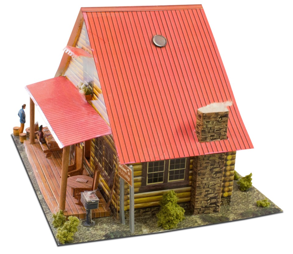 1:87 HO Scale "Log Cabin" Photo Real Miniature Model Building Kit Track ...