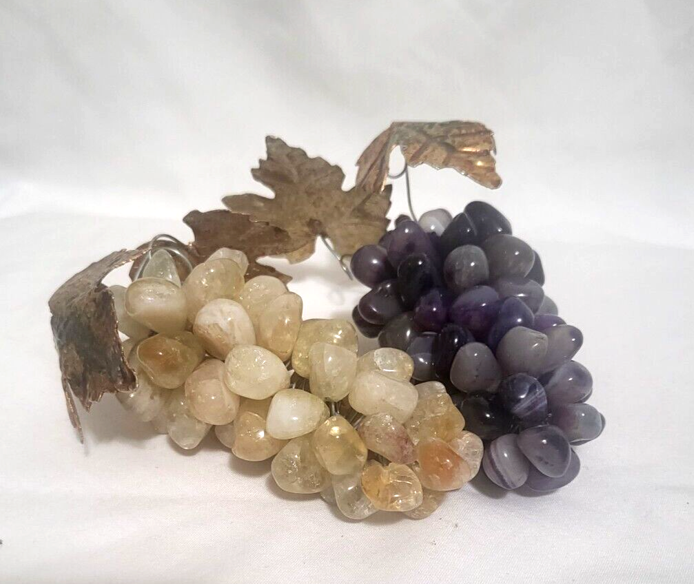 Set/2 Polished Semi-Precious Stone Clusters Grapes Brass Citrine ...