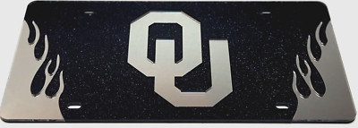 Oklahoma Sooners Acrylic Classic License Plate Glitter Fire Flame Look ...