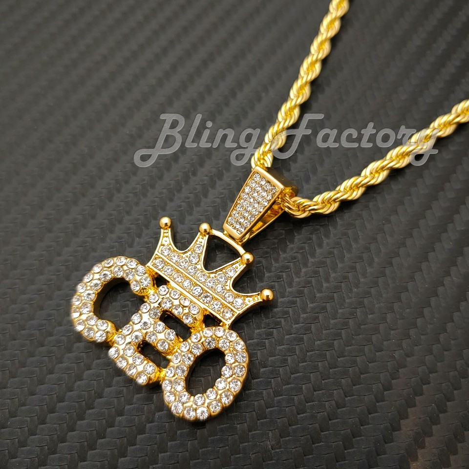 Hip Hop Gold PT Crowned CEO w/ 24" Rope Chain & 18" Iced Cuban Necklace ...