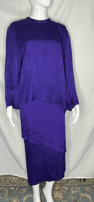 Vintage 80s David Josef Silk Skirt Top Set Large Purple | eBay
