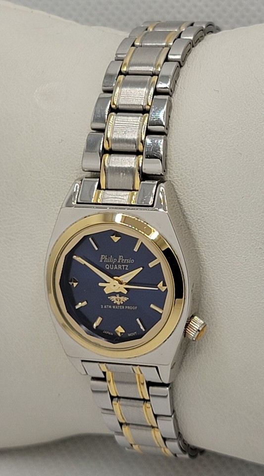 Women's Philip Persio Round Gold Silver Two Tone Case Band Bracelet ...