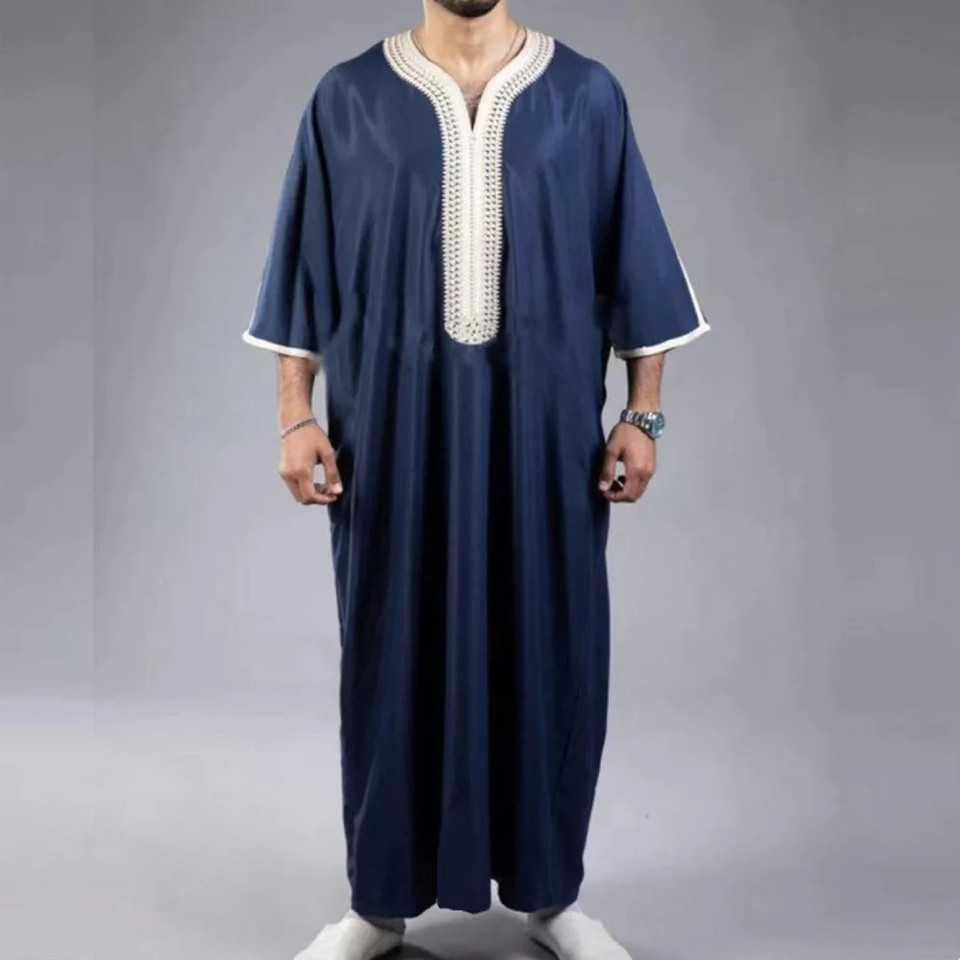 2026 Men's Muslim Thobe Middle East Jubba Thobe Long Sleeves Islamic ...
