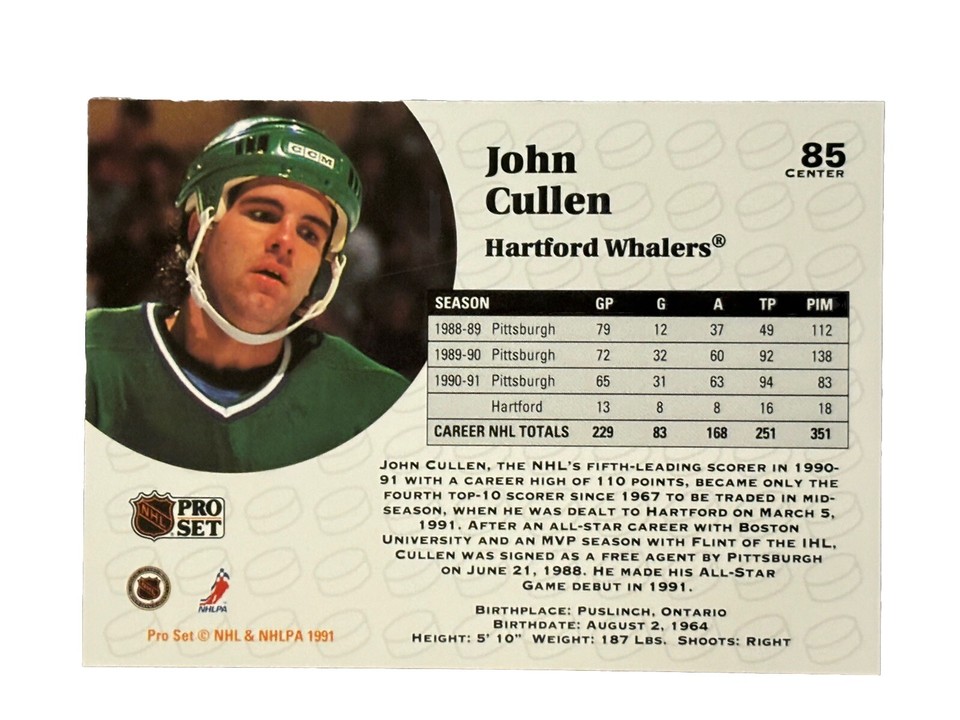 Brand New: Vintage 1991 PRO SET John Cullen Hartford Whalers Trading ...
