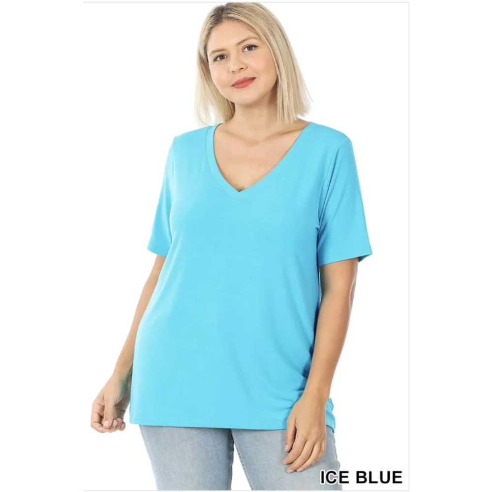Our Favourite Short Sleeve V-Neck Top - Ice Blue - Picture 2 of 3