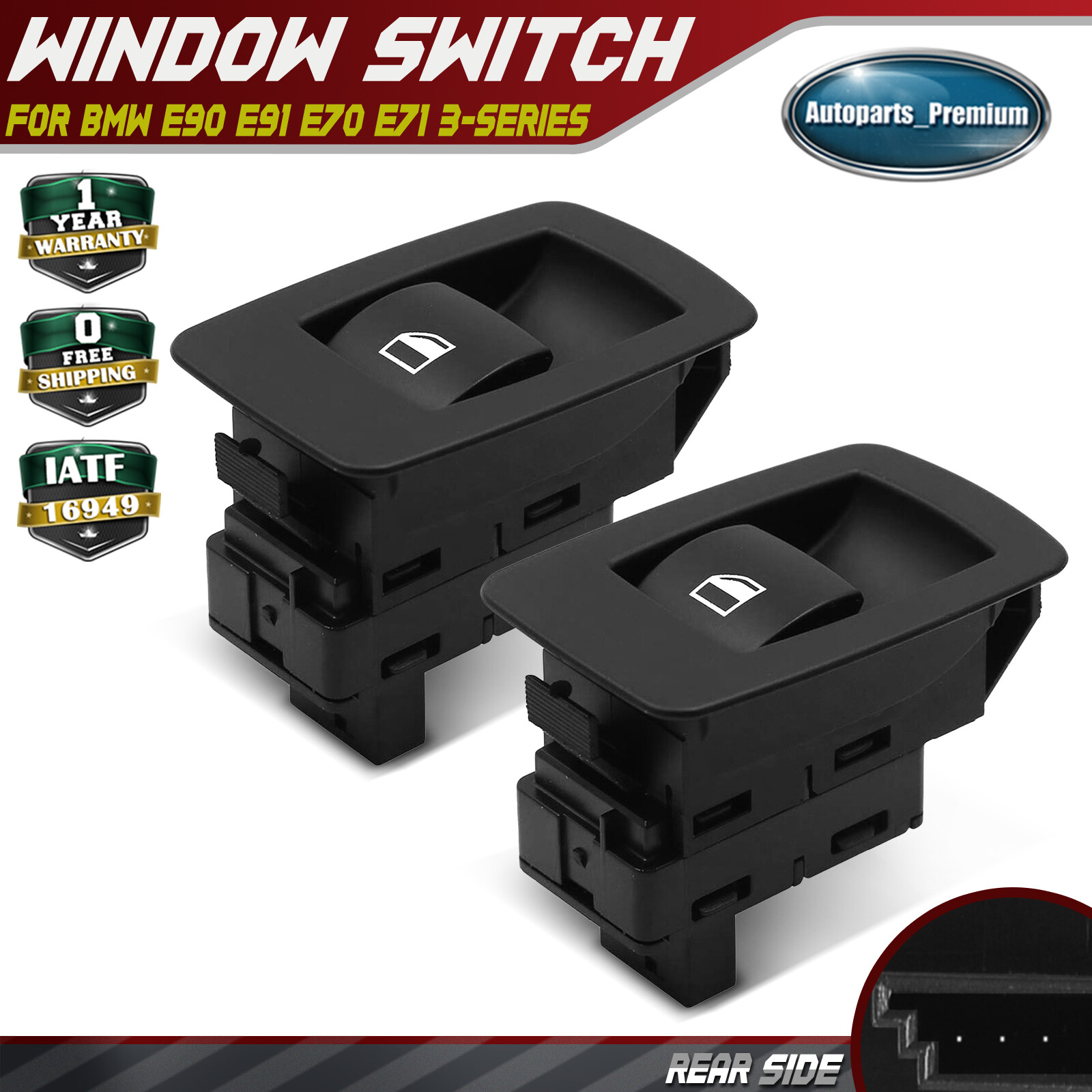 2x Window Lifter Switchs Rear Side For BMW E90 E91 E70 E71 3-Series ...
