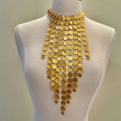 Stunning Vintage 1970s Kenneth Jay Lane Hammered Coin Waterfall Bib ...