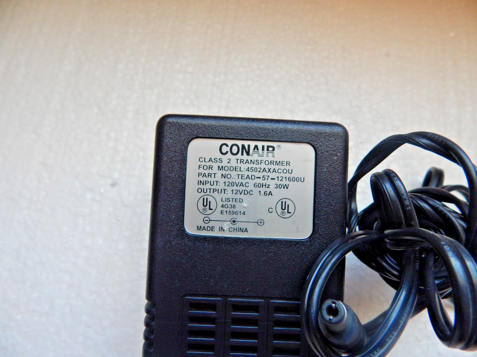 Conair Power Supply For Model 4502AXACOU Class 2 Transformer - 12V 1.6A ...
