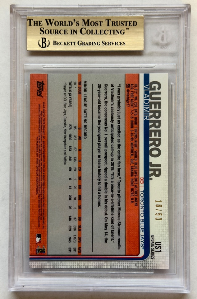 2019 Topps Update Vladimir Guerrero Jr. Father's Day Blue /50 BGS 9.5 ...