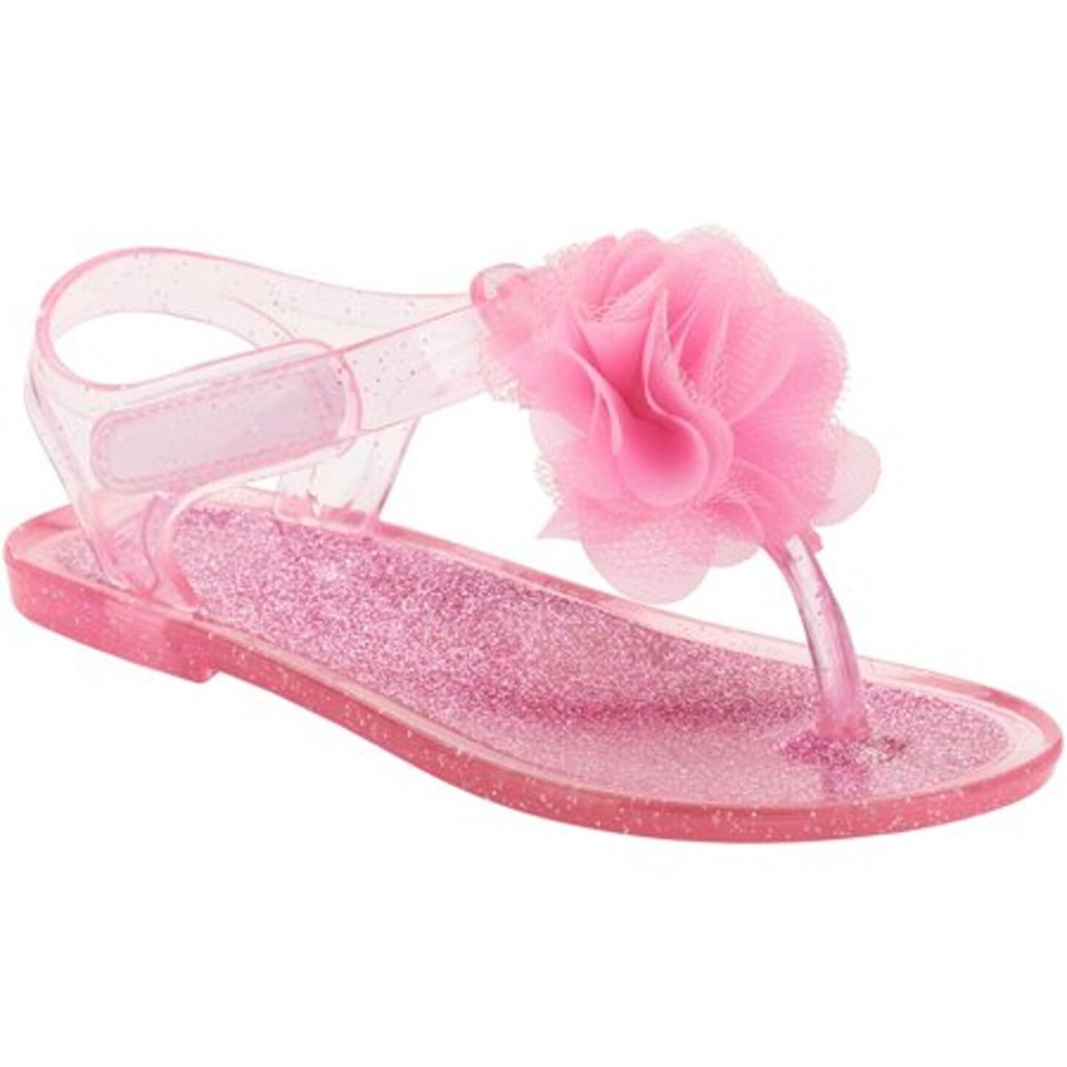 NEW Pink Sparkle Jelly Sandals with Pink Flower Size 7, 10 Toddler Girl ...
