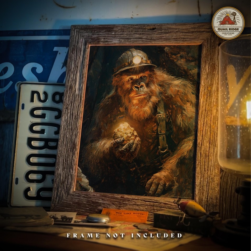Sasquatch Bigfoot Art Print Vintage Gold Panning Mining Prospecting ...