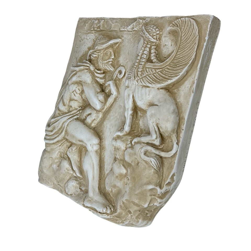 Oedipus & Sphinx Plaque Relief Wall Decor Sculpture Cast Stone Greek ...