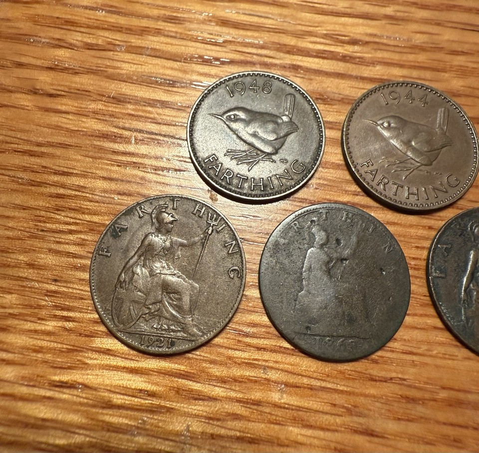Lot 5 Different Old British 1 Farthing Coins 1868-1948 Vintage World ...