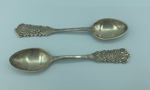 Pair Heavy Sterling Silver Tea Spoons Marked PERU 925 Embossed Handle ...