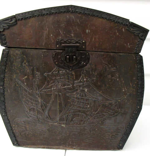 Antique Copper Wrapped Embossed Ship Treasure Chest | eBay