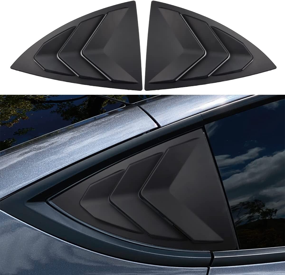 Matte Black Rear Side Window Louver Shutter Air Vent Covers Fits 21-22 ...