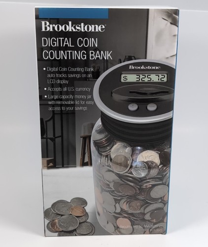 Brookstone Digital Coin Counting Bank w/ LCD Display Large Capacity Money Jar | eBay