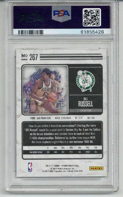 2016 PANINI STUDIO #267 BILL RUSSELL CARD BOSTON CELTICS PSA 10 LOW POP ...