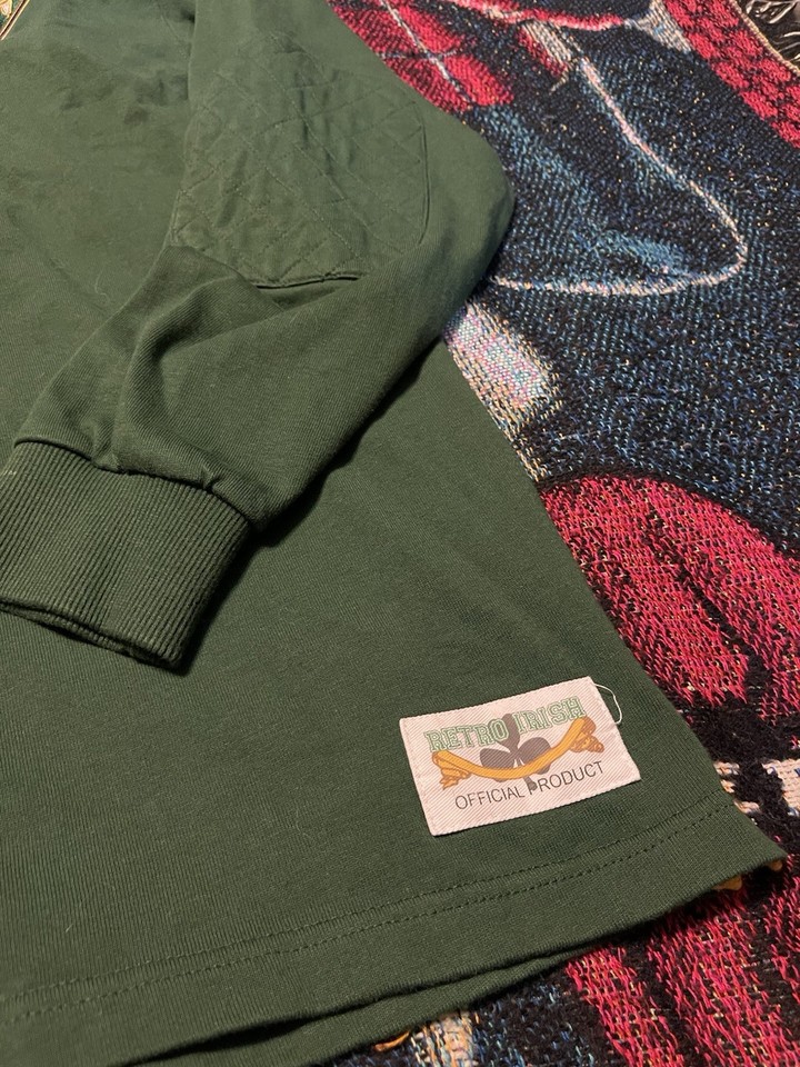 Vintage Retro Irish Ireland Rugby Long Sleeve Green Polo Shirt Mens L ...