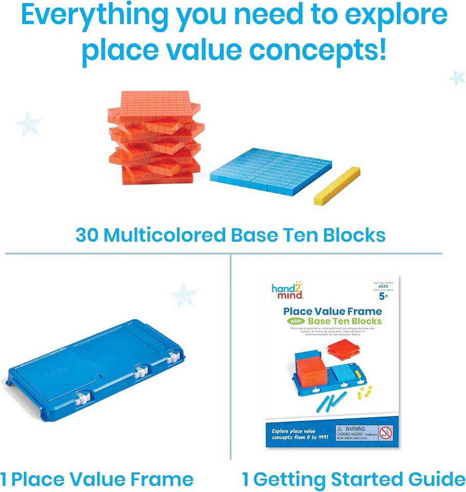 hand2mind Place Value Frame with Base 10 Blocks, Math Manipulatives | eBay