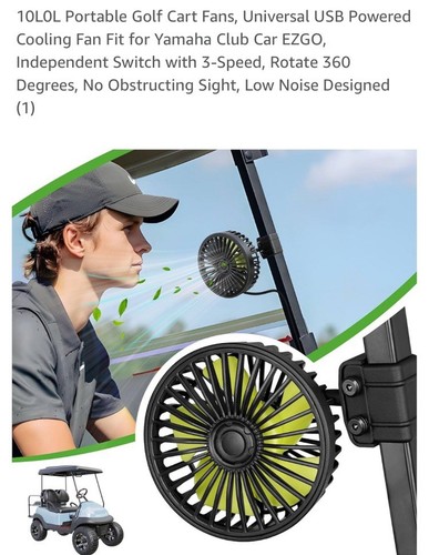 10LOL Golf Cart Fans 1 USB Powered Yamaha EZ-Go Club Car 360 Rotation 4 ...