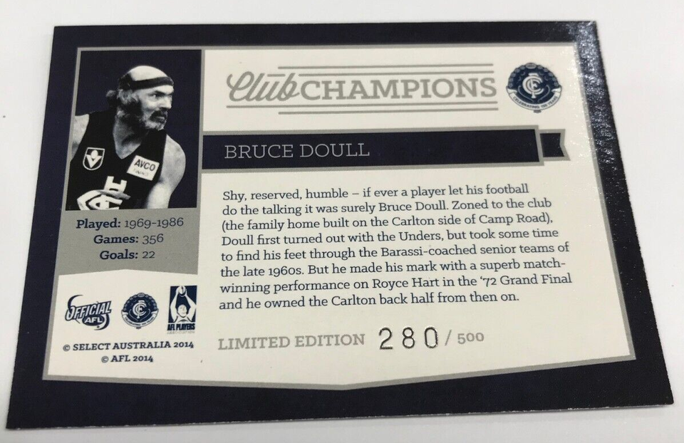 150 Years Carlton Hall Of Fame Cards Tin Set CC1 Bruce Doull Signature ...