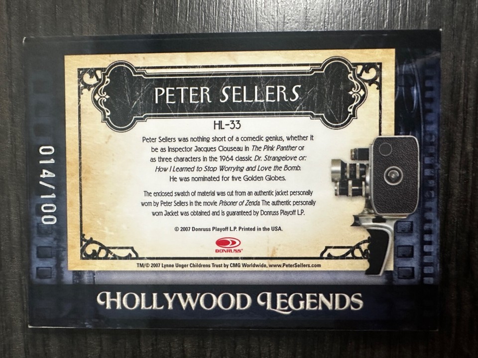 2007 Donruss COLOR RELIC Peter Sellers, Actor #014/100 Silver Screen ...