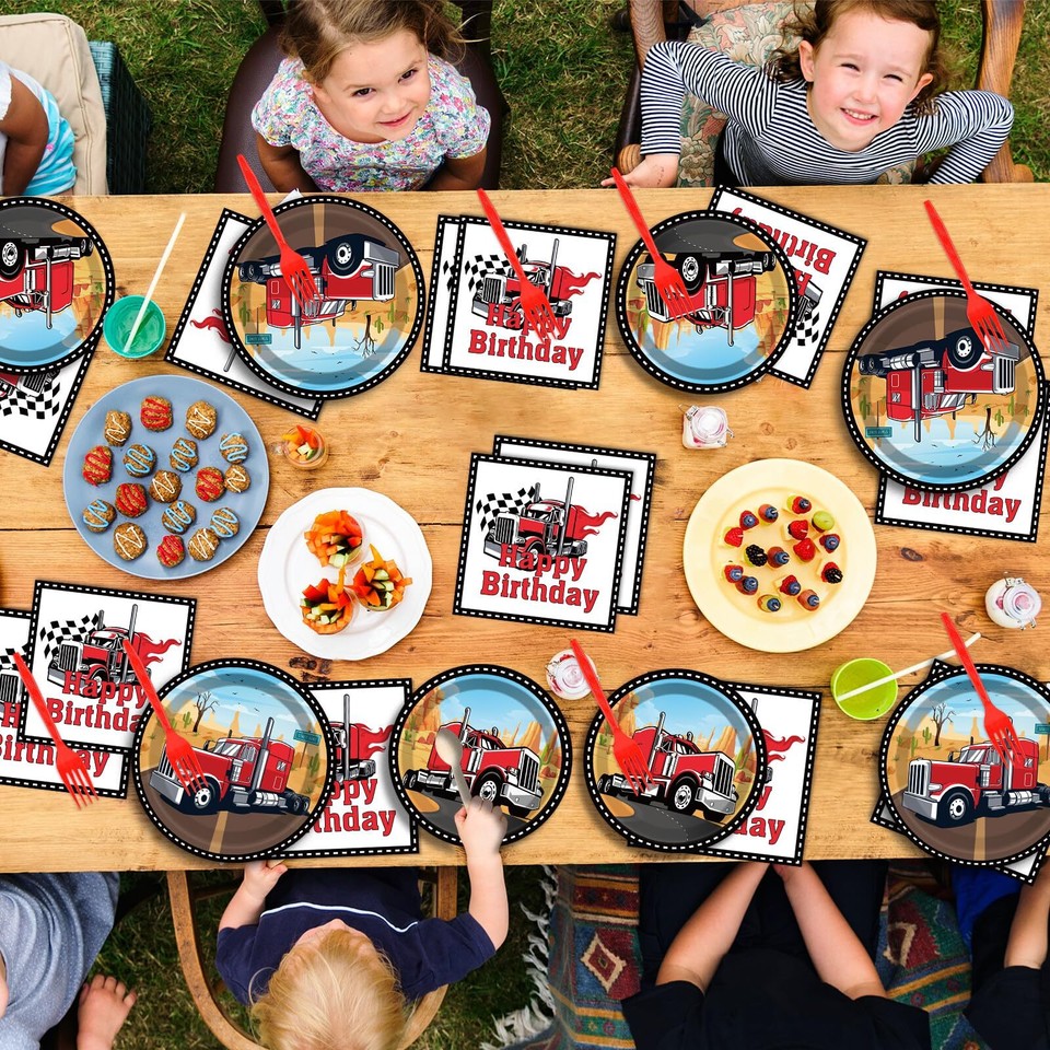 50 Guests Semi Truck Party Decorations Semi Truck Plates and Napkins ...