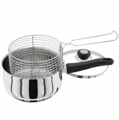 20 CM DEEP FRYER SET 3PC INDUCTION CHIP PAN STAINLESS STEEL POT+ LID ...