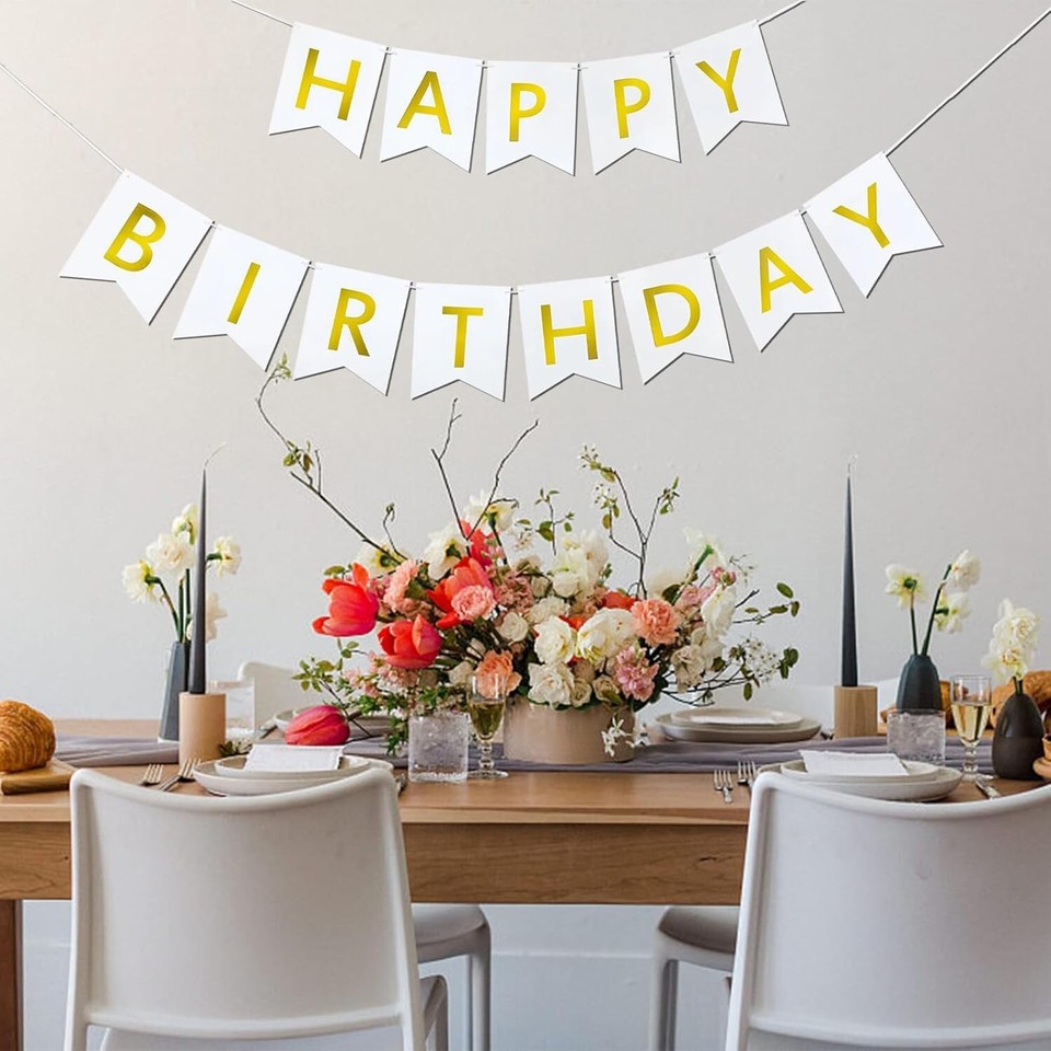 Happy Birthday Banner Decor Letter Hanging Photo HBD Paper Card Board ...