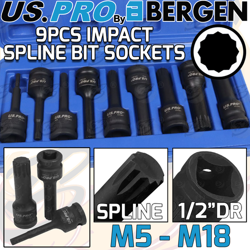 US PRO Impact Spline Bit Sockets Set 1/2" Drive Impact M5 - M18 Spline ...