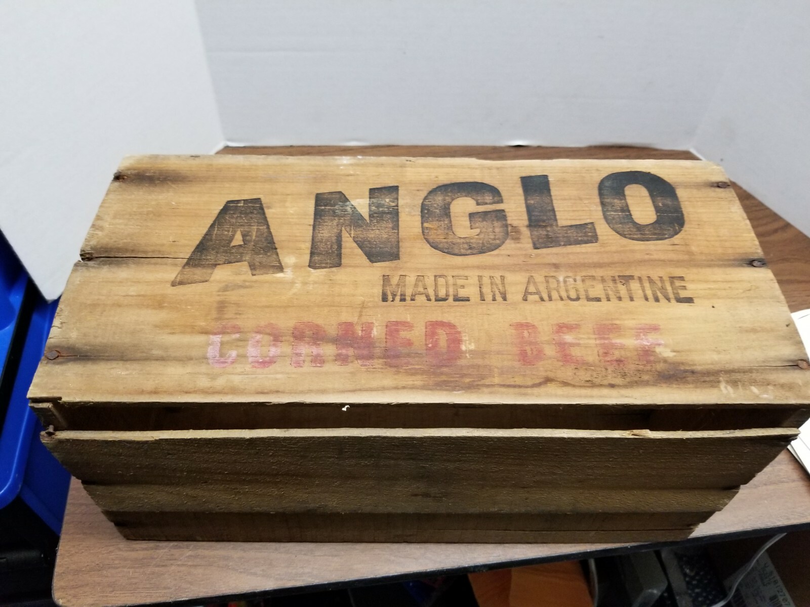 1950's Anglo Corned Beef Wood Box Crate Argentine Wooden Industria ...