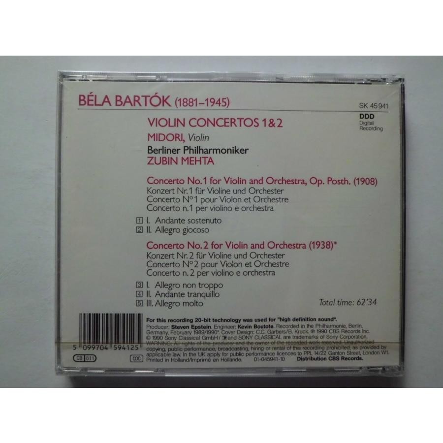 Bartok / Violin Concertos No.1 2 Midori Zubin Mehta Etc. // Cd | eBay