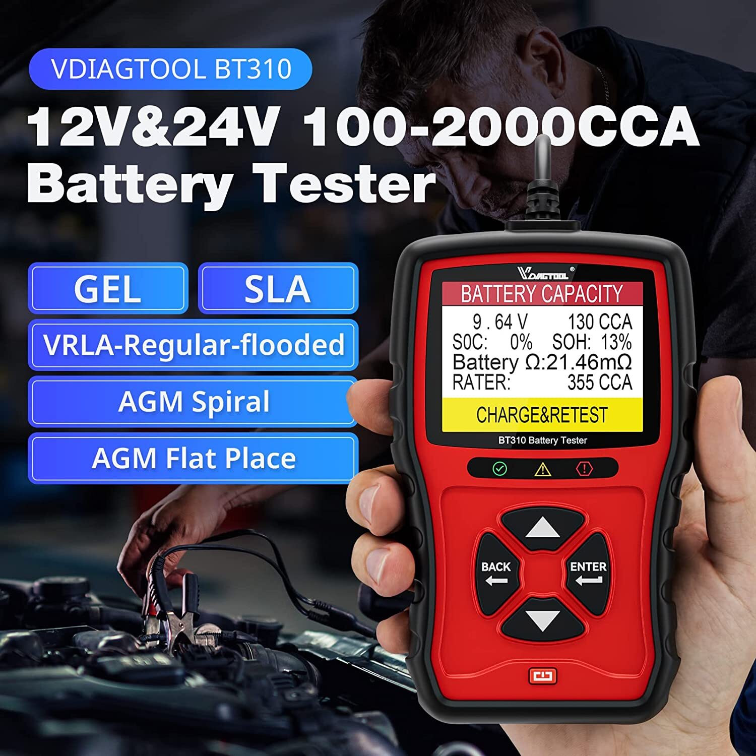 2.8'' LCD 12V 24V Car Battery Load Tester Charging System Analyzer ...