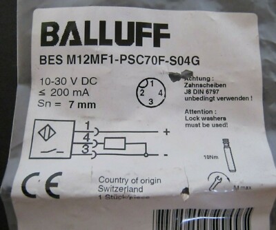 (NEW) Balluff Inductive Proximity Sensor BES M12MF1-PSC70F-S04G 126159 ...