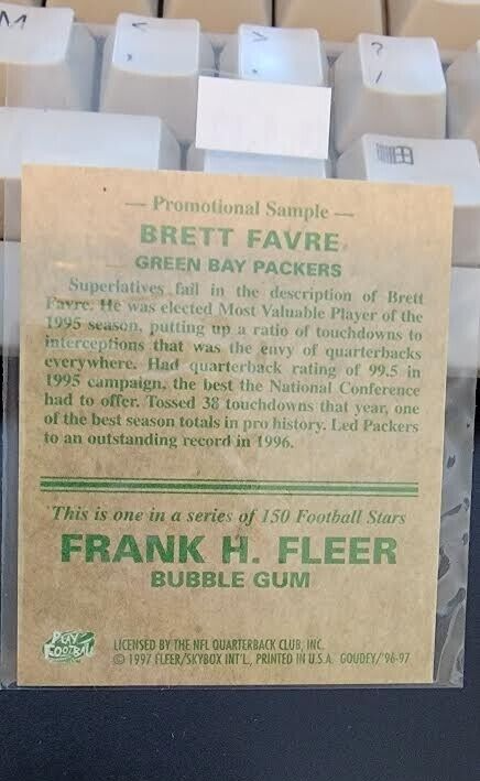 1997 Frank H. Fleer // Brett Favre / Bubble Gum Football Stars PROMO ...