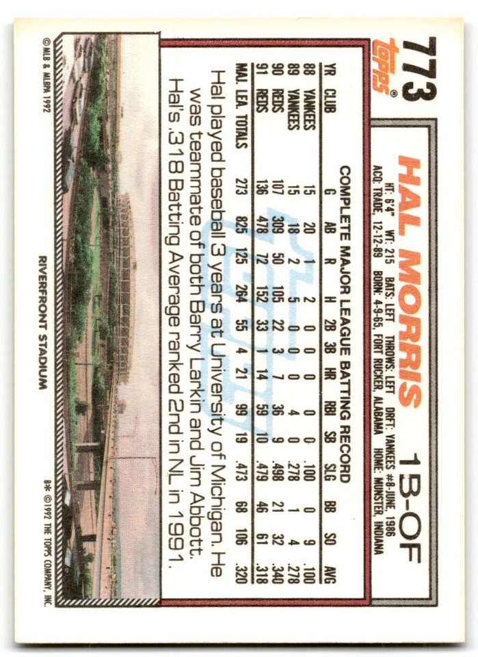 1992 Topps Hal Morris Cincinnati Reds #773 | eBay