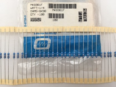 (100 pcs) MK6981F Ohmite, 1/4 Watt 6.98K Ohm 1%, Metal Film Resistor ...