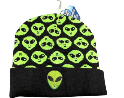 Alien Green Cuffed Knit Beanie Hat Winter Stocking Ski Cap Toque New | eBay
