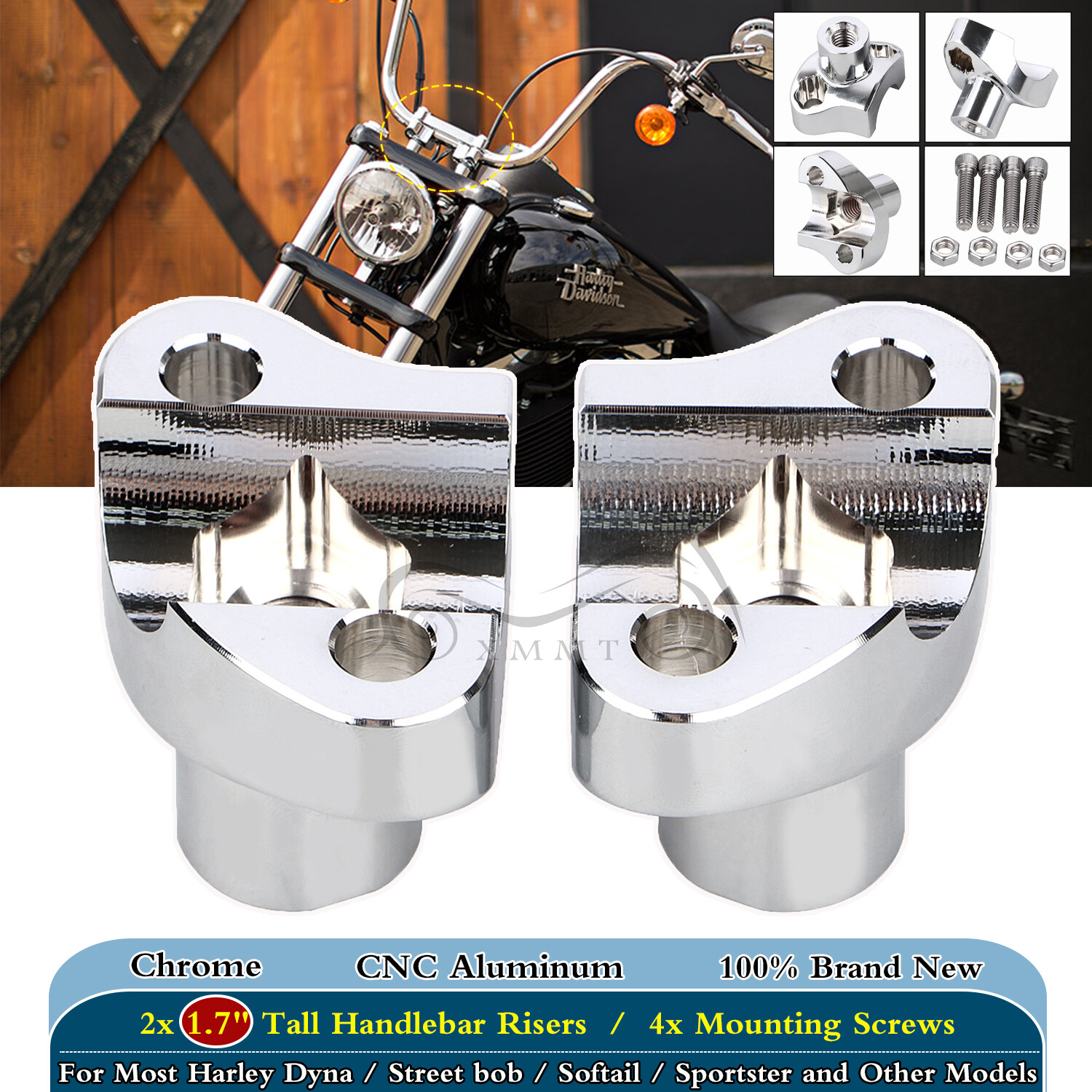 Chrome 1.7"Handlebar Risers Bottom For Harley Softail FXST Sportster ...