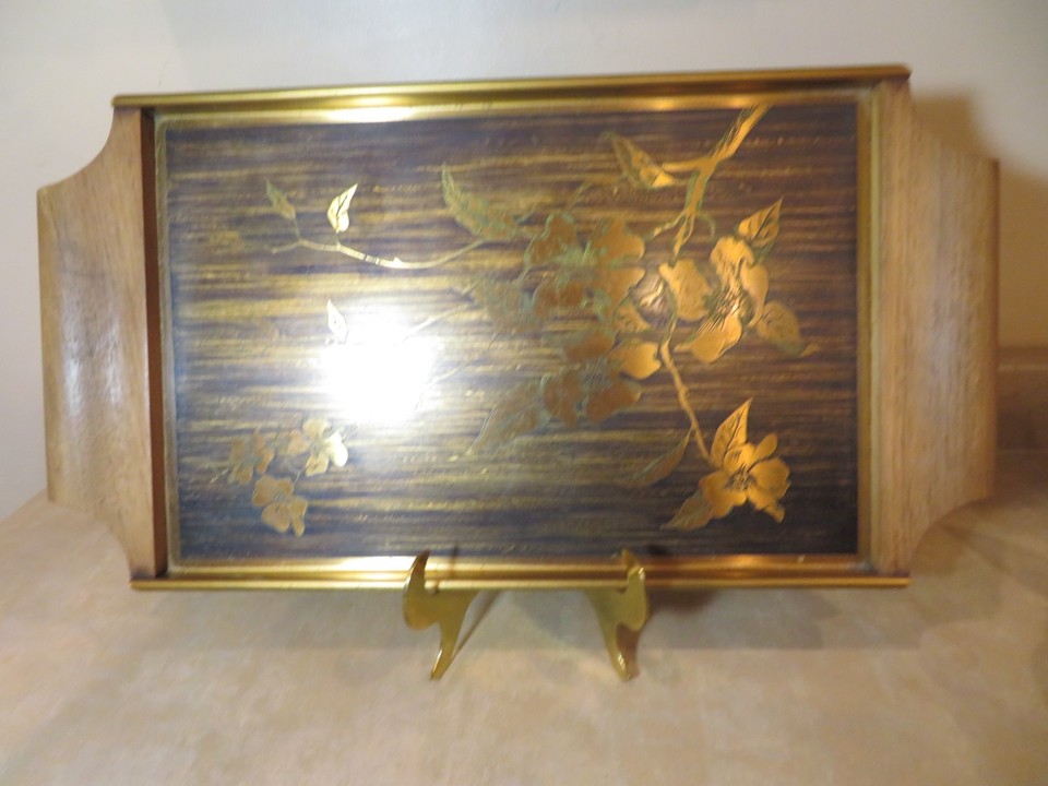Vintage MCM Rectangle Metal with Wooden Handles Serving Tray | eBay
