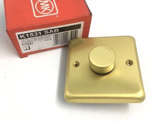 MK ALBANY PLUS SP 1G 1 WAY ROTARY DIMMER SWITCH SATIN BRASS 40-250W ...