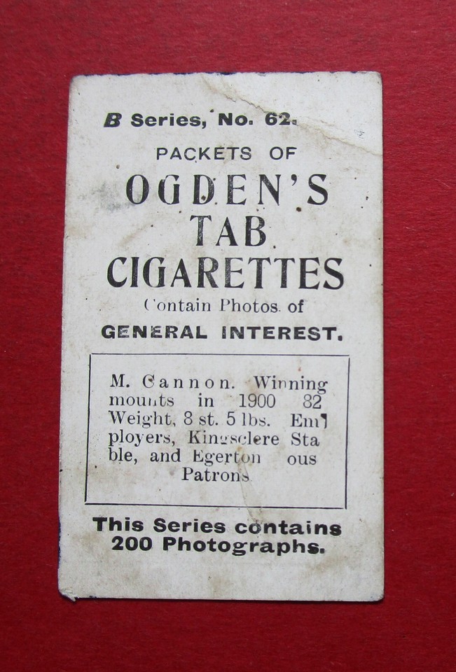 OGDENS TAB Cr 1900 SCARCE ANTIQUE PROMINANT JOCKEYS CIGARETTE CARD M ...